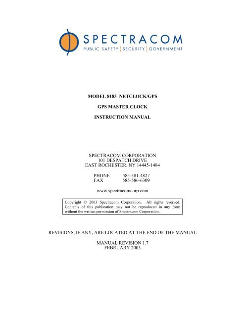 Spectracom 8183 NetClock/GPS Manual - To-Way