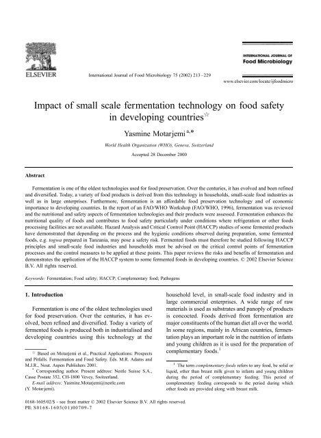Impact of small scale fermentation technology on food safety in ...