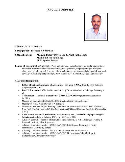 FACULTY PROFILE - University of Mysore