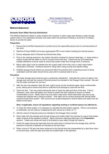 Sanosil Method Statement Sterilisation