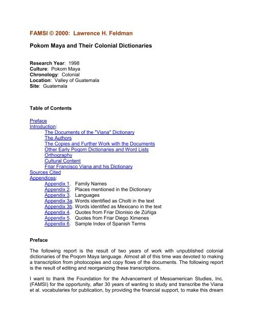 Pokom Maya and Their Colonial Dictionaries - Famsi