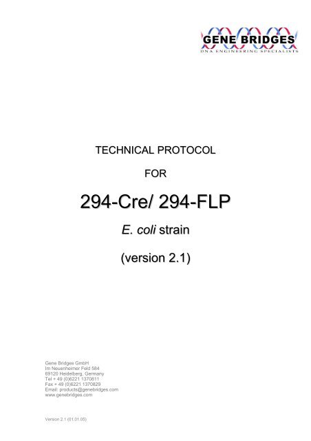 294-Cre/ 294-FLP - Gene Bridges