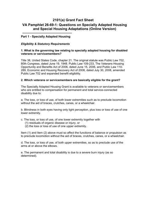 2101(a) Grant Fact Sheet VA Pamphlet 26-69-1 ... - Services
