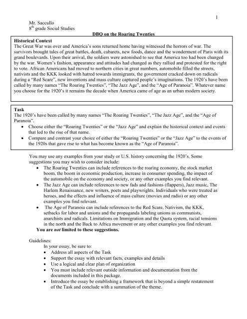 1 Mr. Saccullo 8 grade Social Studies DBQ on the ... - Your History Site