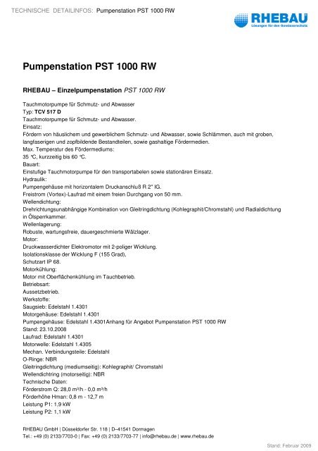 Pumpenstation PST 1000 RW - Rhebau GmbH