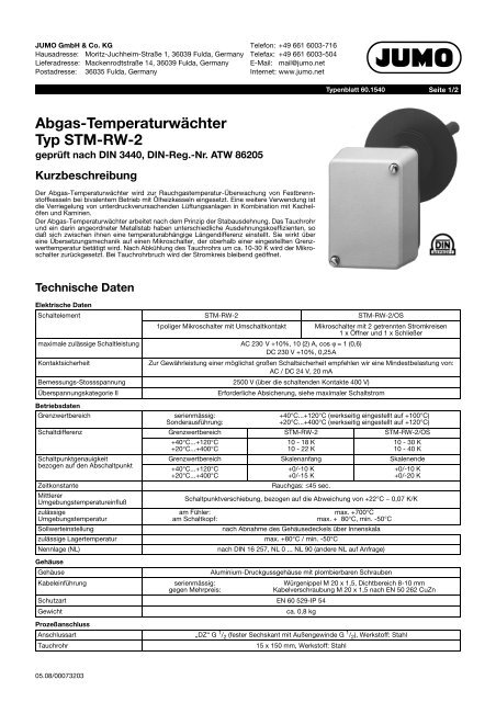 Abgas-Temperaturwächter Typ STM-RW-2 - FKR Regeltechnik KG