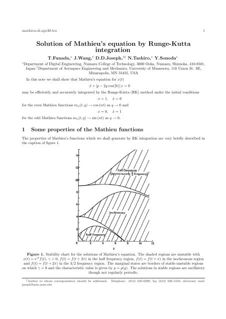 Solution of Mathieu's equation by Runge-Kutta integration