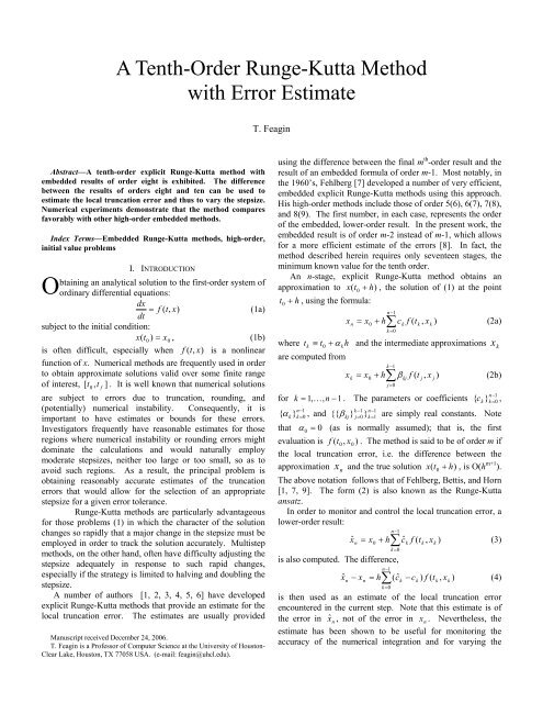 A Tenth Order Runge Kutta Method With Error Estimate