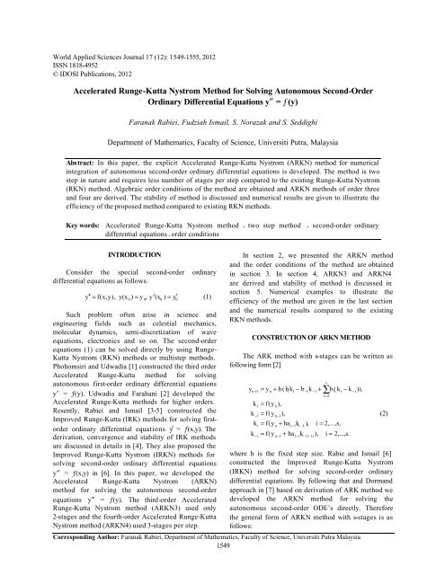 Accelerated Runge Kutta Nystrom Method For Solving Autonomous