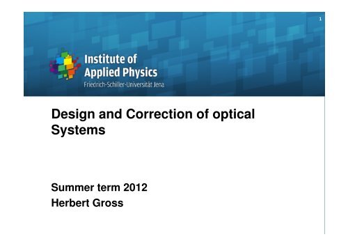 Design and Correction of optical Systems