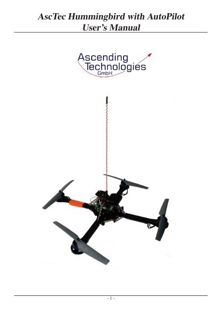 AscTec Hummingbird with AutoPilot User's Manual - Getting started