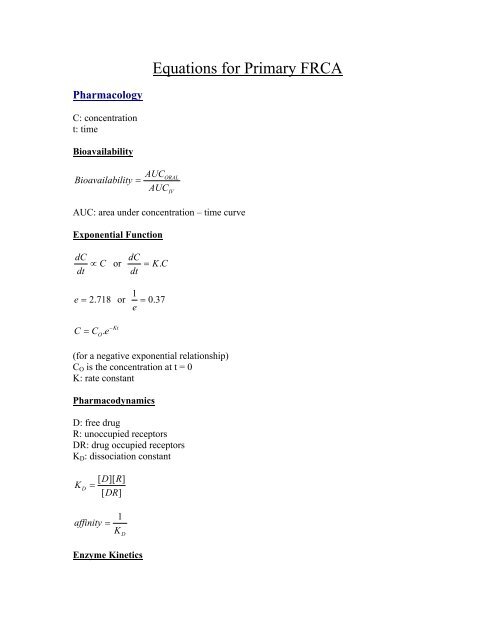 Equations for Primary FRCA