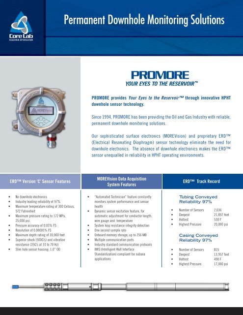 Permanent Downhole Monitoring Solutions - Core Laboratories