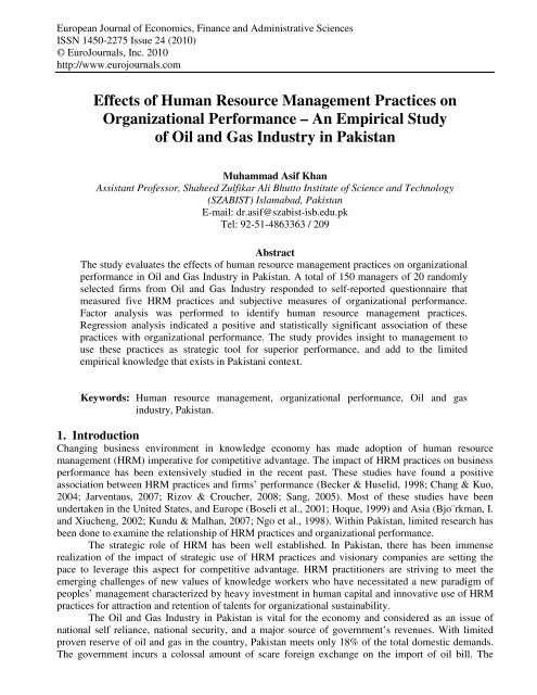 Effects Of Human Resource Management Practices Eurojournals