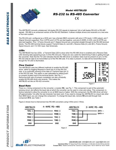 485TBLED - Datasheet - RS-232 to RS-485 ... - B&B Electronics