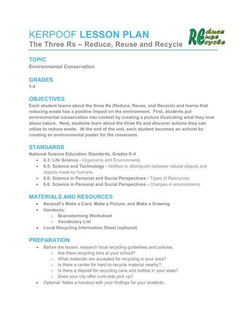 KERPOOF LESSON PLAN The Three Rs