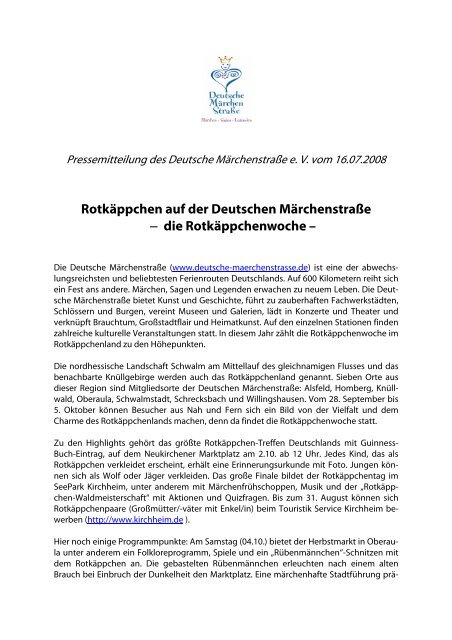 Rotkäppchen auf der Deutschen Märchenstraße • die ... Rotkäppchen auf der Deutschen Märchenstraße • die ...