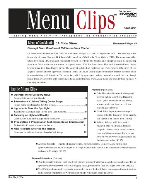 LA Food Show - Menu Monitor