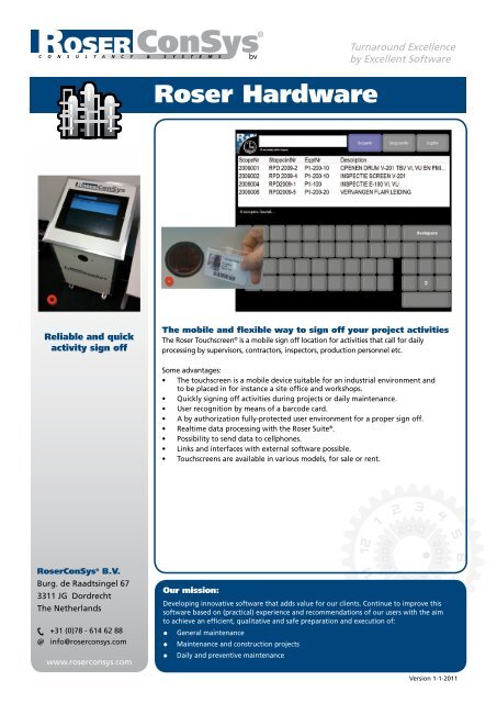 Download the productsheet Roser Hardware here. - RoserConSys