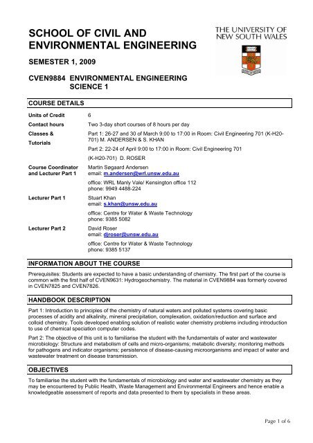 SCHOOL OF CIVIL AND ENVIRONMENTAL ENGINEERING