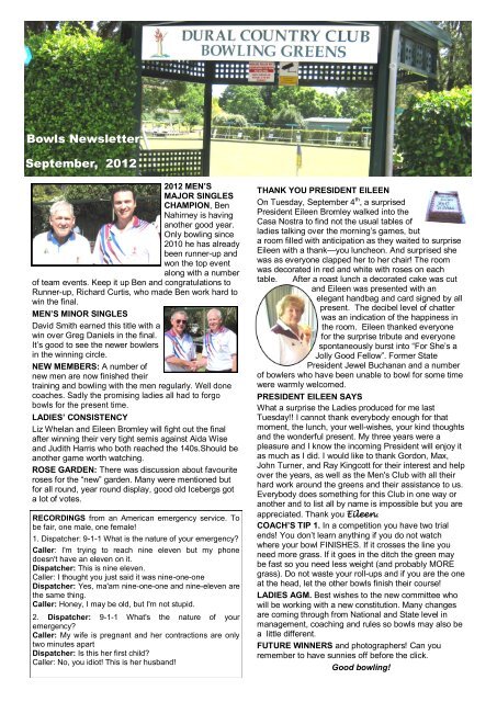 Bowls Newsletter September, 2012 - Dural Country Club