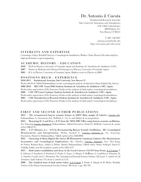cv short - Department of Astronomy, Yale University