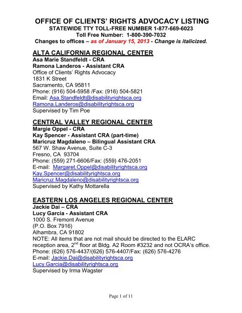 OFFICE OF CLIENTS' RIGHTS ADVOCACY LISTING - Disability ...