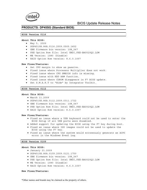 PRODUCTS: DP45SG (Standard BIOS) - Intel