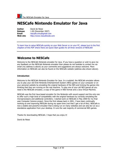 NESCafe Nintendo Emulator for Java - NESCafe Play