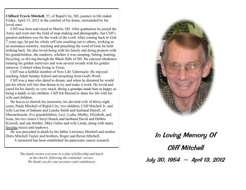 In Loving Memory Of Cliff Mitchell - Kinkade Funeral Chapel