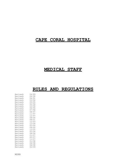 cape coral hospital medical staff rules and regulations