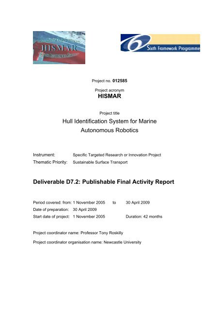 HISMAR Hull Identification System for Marine Autonomous Robotics ...