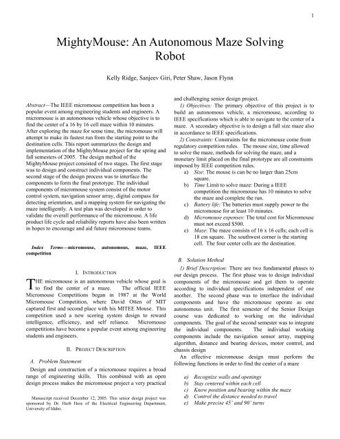 MightyMouse: An Autonomous Maze Solving Robot - Electrical and ...
