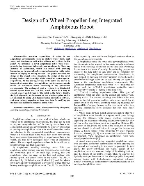 Design of a Wheel-Propeller-Leg Integrated Amphibious Robot