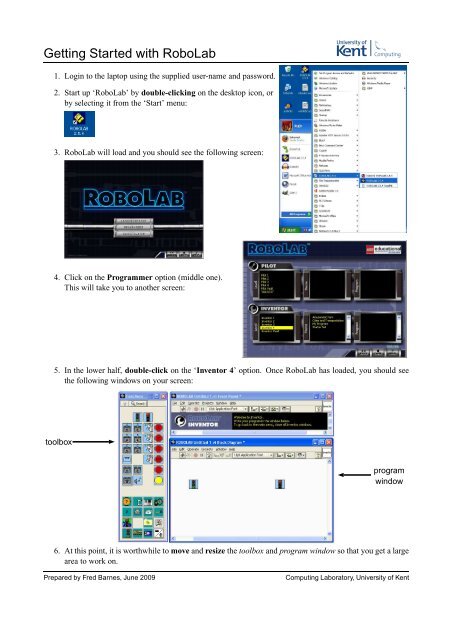 Getting Started with Robolab (PDF) - University of Kent