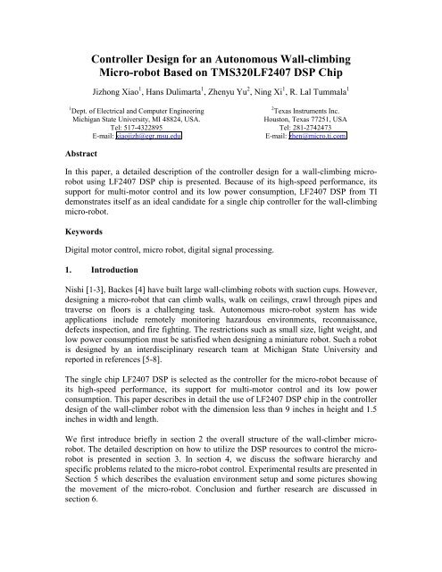 Controller Design for a Miniature Robot Based on - Texas Instruments