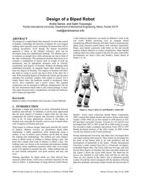 Design of a Biped Robot - CiteSeerX