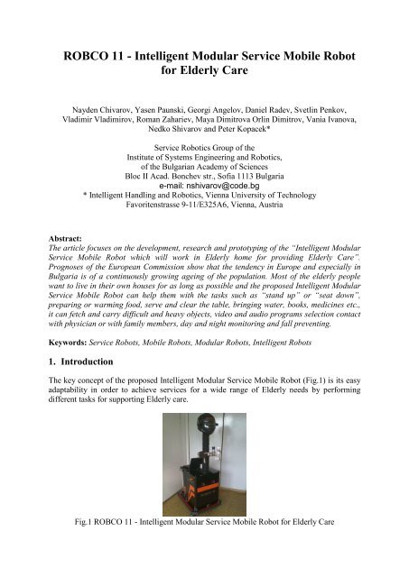 ROBCO 11 - Intelligent Modular Service Mobile Robot for Elderly Care