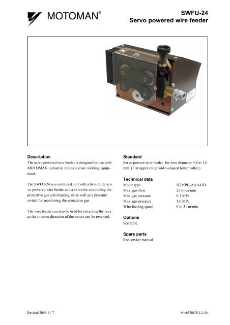 SWFU-24 Servo powered wire feeder