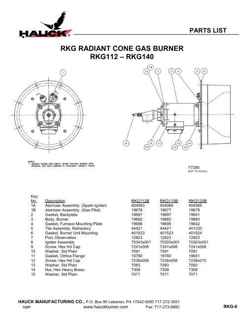 rkg radiant cone gas burner rkg112 – rkg140 - Hauck Manufacturing