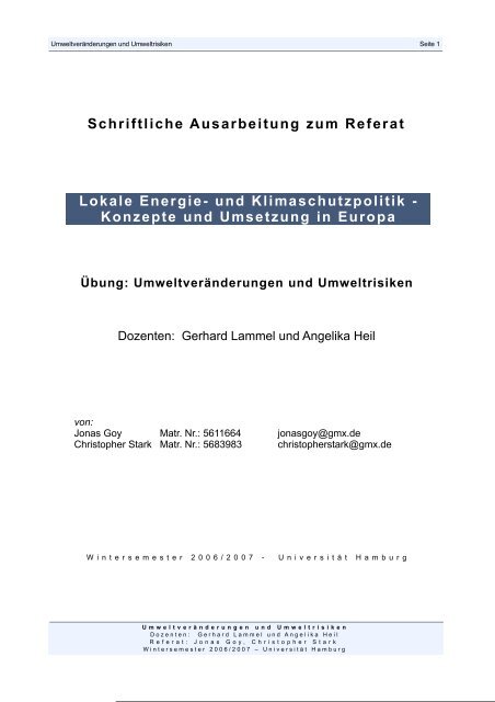 Schriftliche Ausarbeitung zum Referat Lokale Energie- und ...