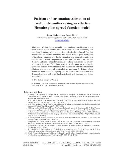 Position and orientation estimation of fixed dipole emitters ... - TU Delft