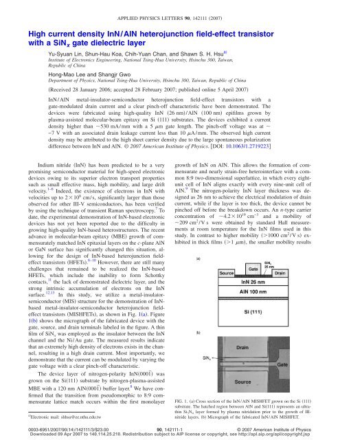 High current density InN/AlN heterojunction field-effect transistor ...