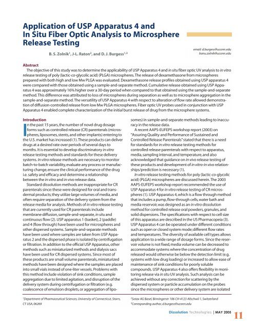 Application of USP Apparatus 4 and In Situ - Dissolution Technologies