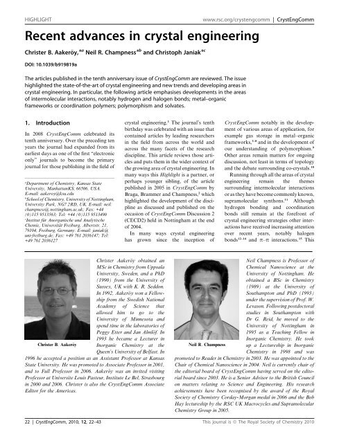 Recent advances in crystal engineering