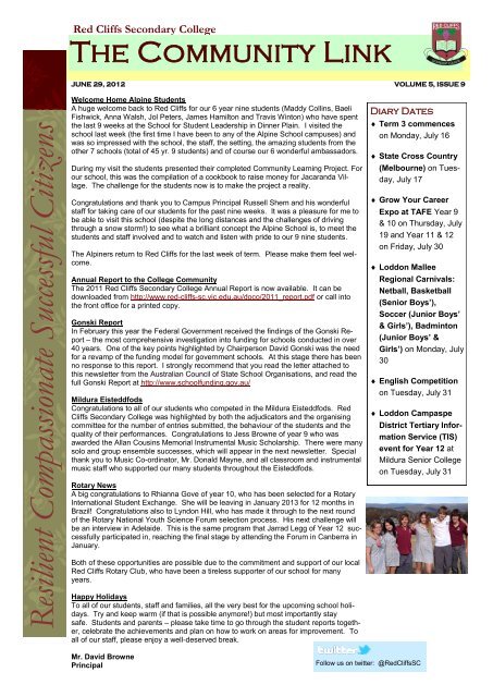 Newsletter 9 - Red Cliffs Secondary College