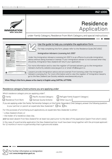 Residence Application (INZ 1000) - Immigration New Zealand