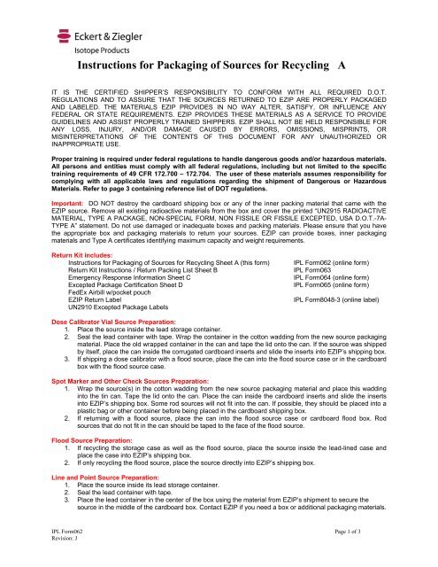 Instructions for Packaging of Sources for Recycling A - Eckert & Ziegler