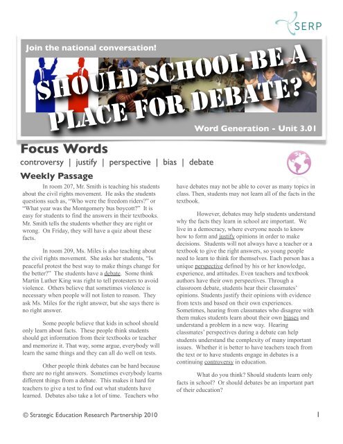 SHOULD SCHOOL BE A PLACE FOR DEBATE? - Word Generation