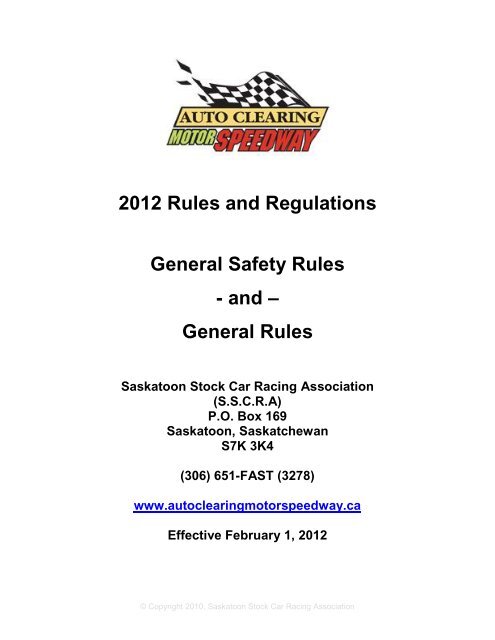 2012 General Safety Rules - Auto Clearing Motor Speedway